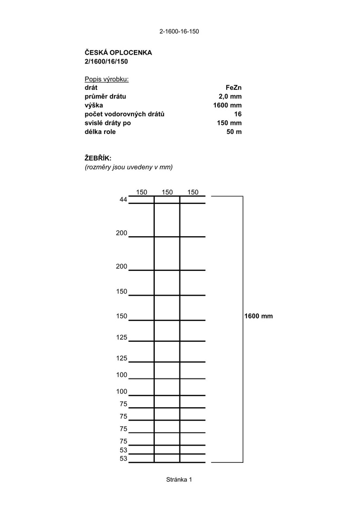 Lesnické pletivo Česká oplocenka 2.0/1600/16 eshop českého výrobce DOPS ...